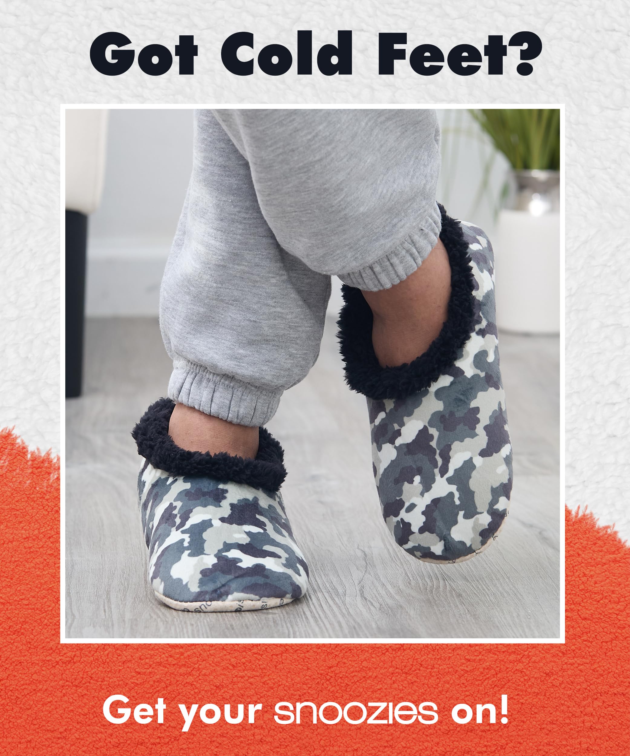 Snoozies Winter House Slippers with Sherpa Fleece Lining and Non-Skid Sole Mens Slippers Size 9-10 (Camo Grey, Medium)