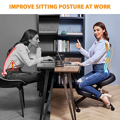 Ergonomic Kneeling Chair, Height Adjustable Stool with Thick Foam Cushions and Smooth Gliding Casters for Home and Office - Improve Posture to Relieve Neck & Back Pain, Angled Knee Stool