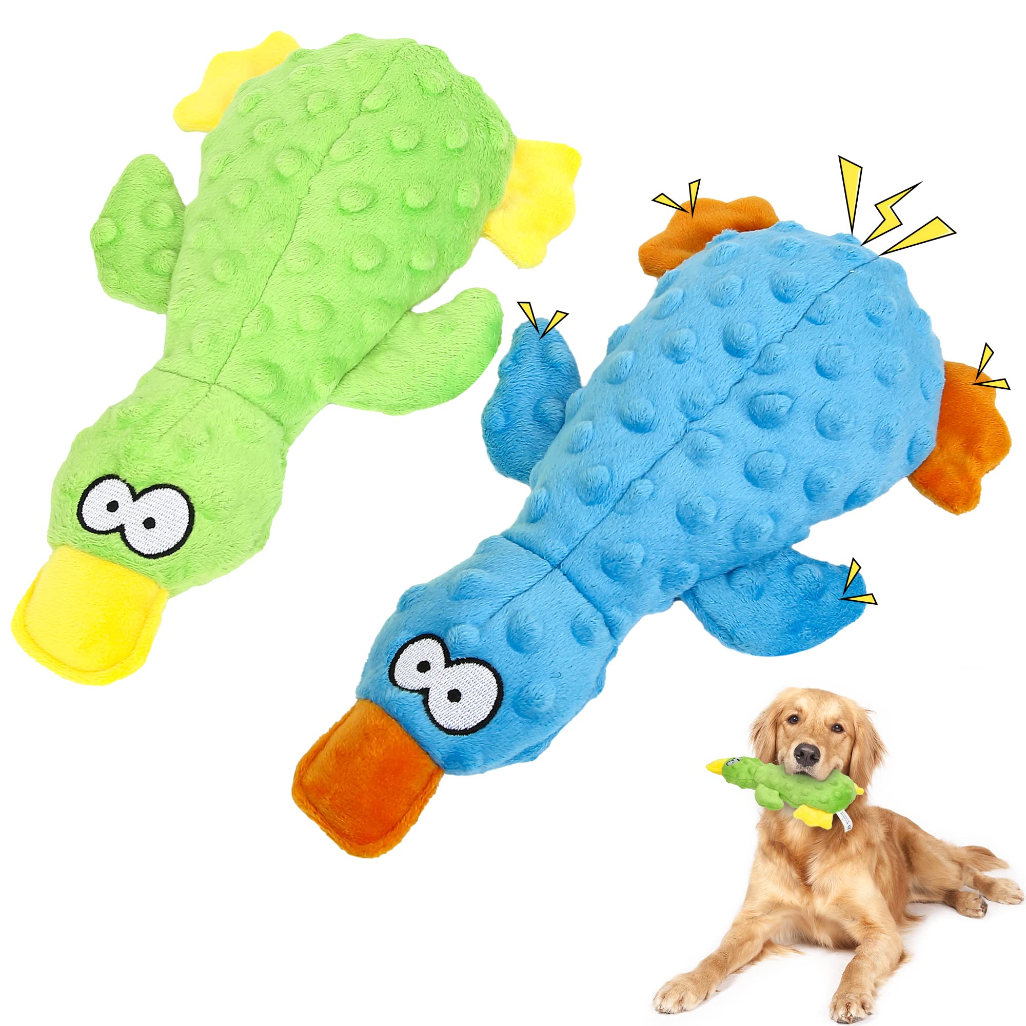 IOKHEIRA Dog Plush Toy for Large Aggressive Chewers,Indestructible Dog Squeaky Toys,Stuffed Animals Toys with Cotton Material and Crinkle Paper,Durable Chewing Toys (Blue-Green, Duck)