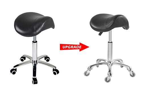 Saddle Stool Chair for Massage Clinic Spa Salon Cutting, Saddle Rolling Stool with Wheels Adjustable Height (Black)