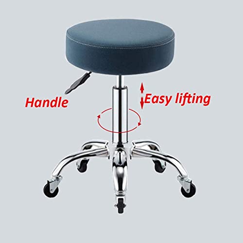 Rolling Swivel Stool Saddle Chair Stool on Wheel, Nail Stool with Gray PU Synthetic Leather Seat, Adjustable Height 45-55 cm, Supported Weight 160 Kg, Adjustable Swivel Rolling Stool for Massage Spa