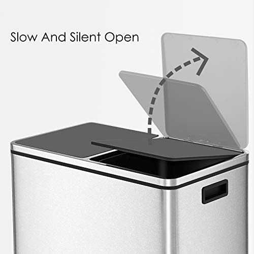 HEMBOR Dual Trash Can, 16 Gallon (2X30L) Step Rubbish Bin, Stainless Steel Double Compartment Classified Recycle Garbage Pedal Dustbin, Suit for Bathroom Kitchen Office Home, Indoor and Outdoor