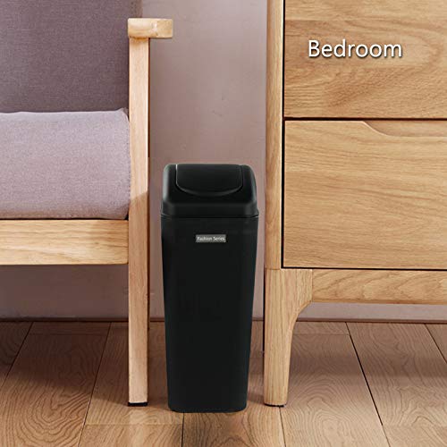 Jandson Black Swing Trash Can, Slim Trash Bin for Narrow Space, 14 Liter, F