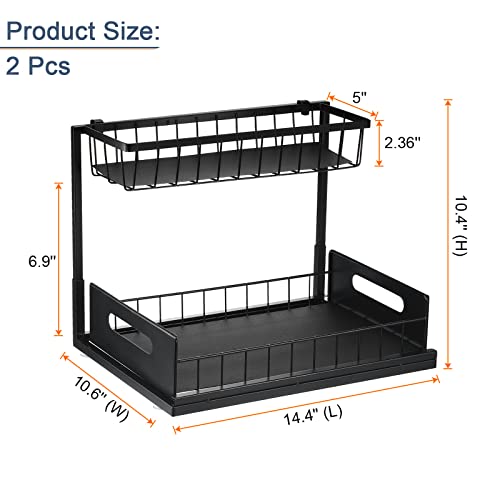 uxcell 2 Set Under Sink Organizers and Storage, 2 Tier Sliding Bathroom Cabinet Organizer Pull Out Kitchen Cabinet Organizer, Multi-Purpose Basket Organizer Drawer, White