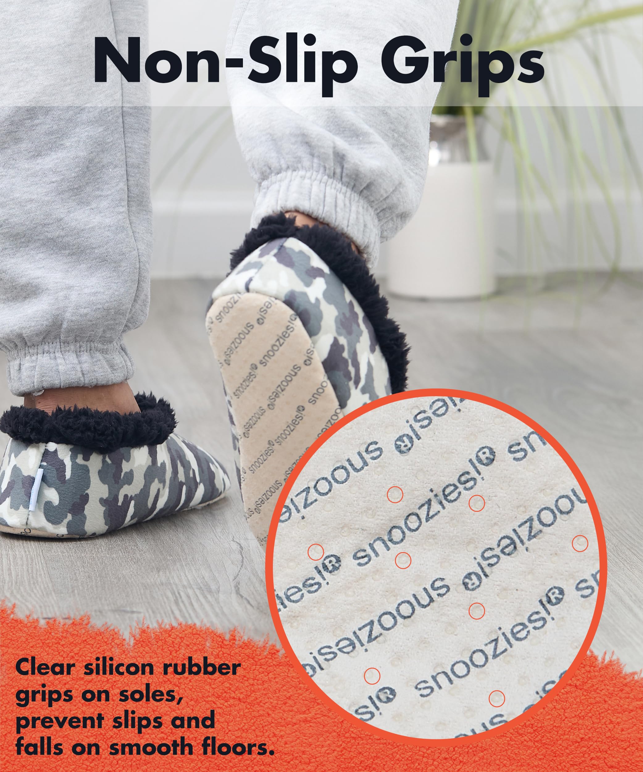 Snoozies Winter House Slippers with Sherpa Fleece Lining and Non-Skid Sole Mens Slippers Size 9-10 (Camo Grey, Medium)