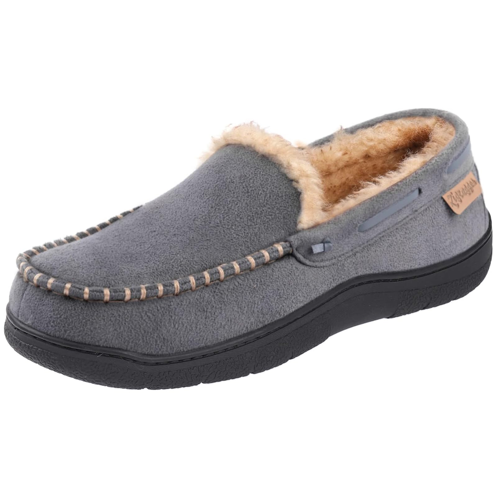 Zigzagger Men's Moccasin Slippers Memory Foam House Shoes, Indoor and Outdoor Warm Loafer Slippers, Grey, 12 M US