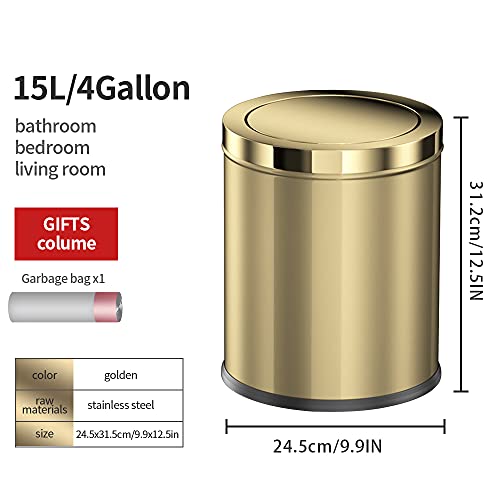 Stainless Steel Trash can,Bathroom Garbage can with lid,Small Trash Can with Flipping Lid, 4gallon,Garbage cans for Kitchen,Living Room. Metallic Gold (Singer) (Gold)