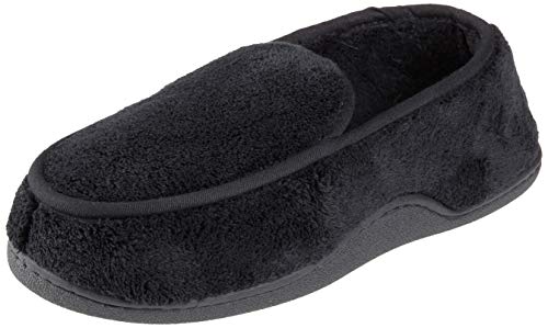 isotoner Men's Microterry Memory Foam Indoor/Outdoor Slip-On Slippers, Black, 11-12