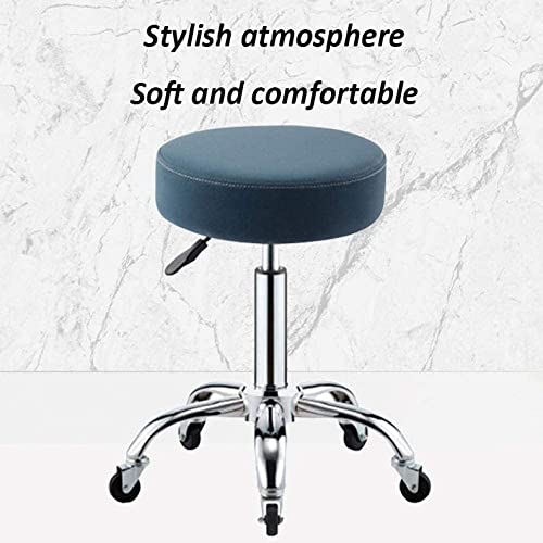 Rolling Swivel Stool Saddle Chair Stool on Wheel, Nail Stool with Gray PU Synthetic Leather Seat, Adjustable Height 45-55 cm, Supported Weight 160 Kg, Adjustable Swivel Rolling Stool for Massage Spa