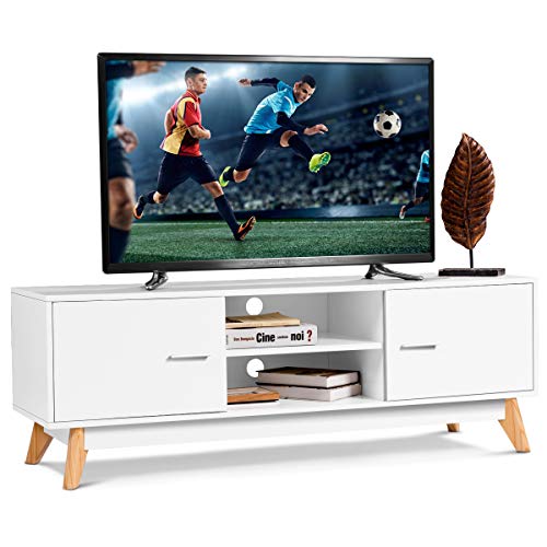 Tangkula TV Stand, Modern White TV stand for 60 Inch TV, with 2 Storage Cabinets & 2 Open Shelves, for Home Living Room Furniture, Wood TV Stand