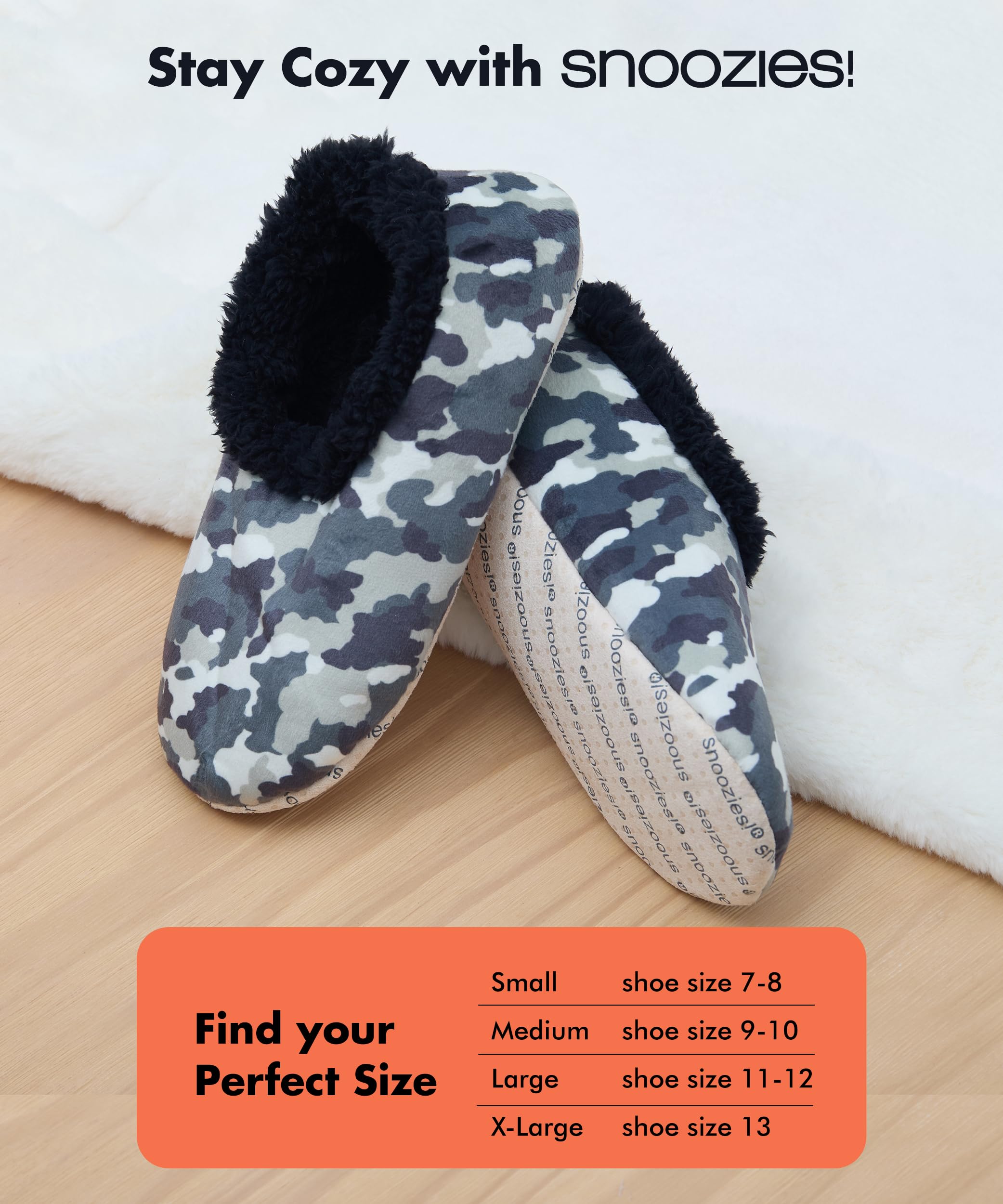 Snoozies Winter House Slippers with Sherpa Fleece Lining and Non-Skid Sole Mens Slippers Size 9-10 (Camo Grey, Medium)