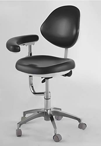 Aries Outlets Dental Adjustable Doctor's Stool Assistant Chair+360 Degree Rotation Armrest PU