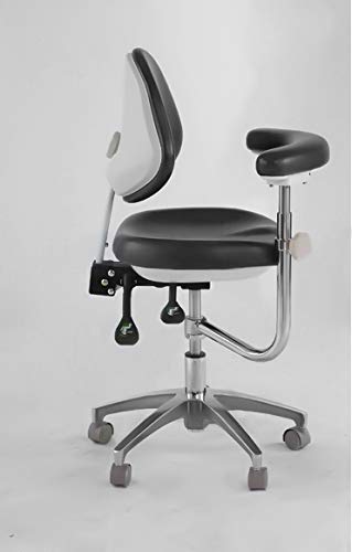 Aries Outlets Dental Adjustable Doctor's Stool Assistant Chair+360 Degree Rotation Armrest PU