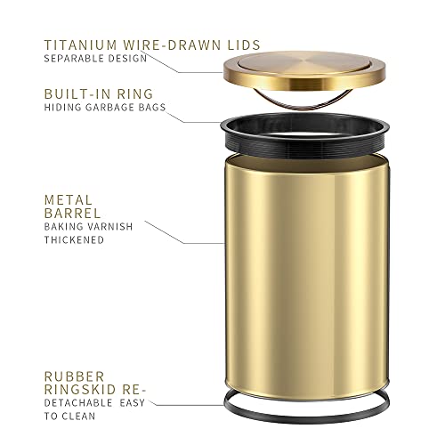 Stainless Steel Trash can,Bathroom Garbage can with lid,Small Trash Can with Flipping Lid, 4gallon,Garbage cans for Kitchen,Living Room. Metallic Gold (Singer) (Gold)