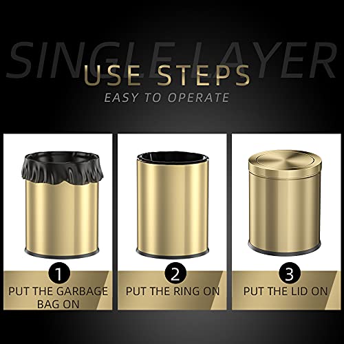 Stainless Steel Trash can,Bathroom Garbage can with lid,Small Trash Can with Flipping Lid, 4gallon,Garbage cans for Kitchen,Living Room. Metallic Gold (Singer) (Gold)