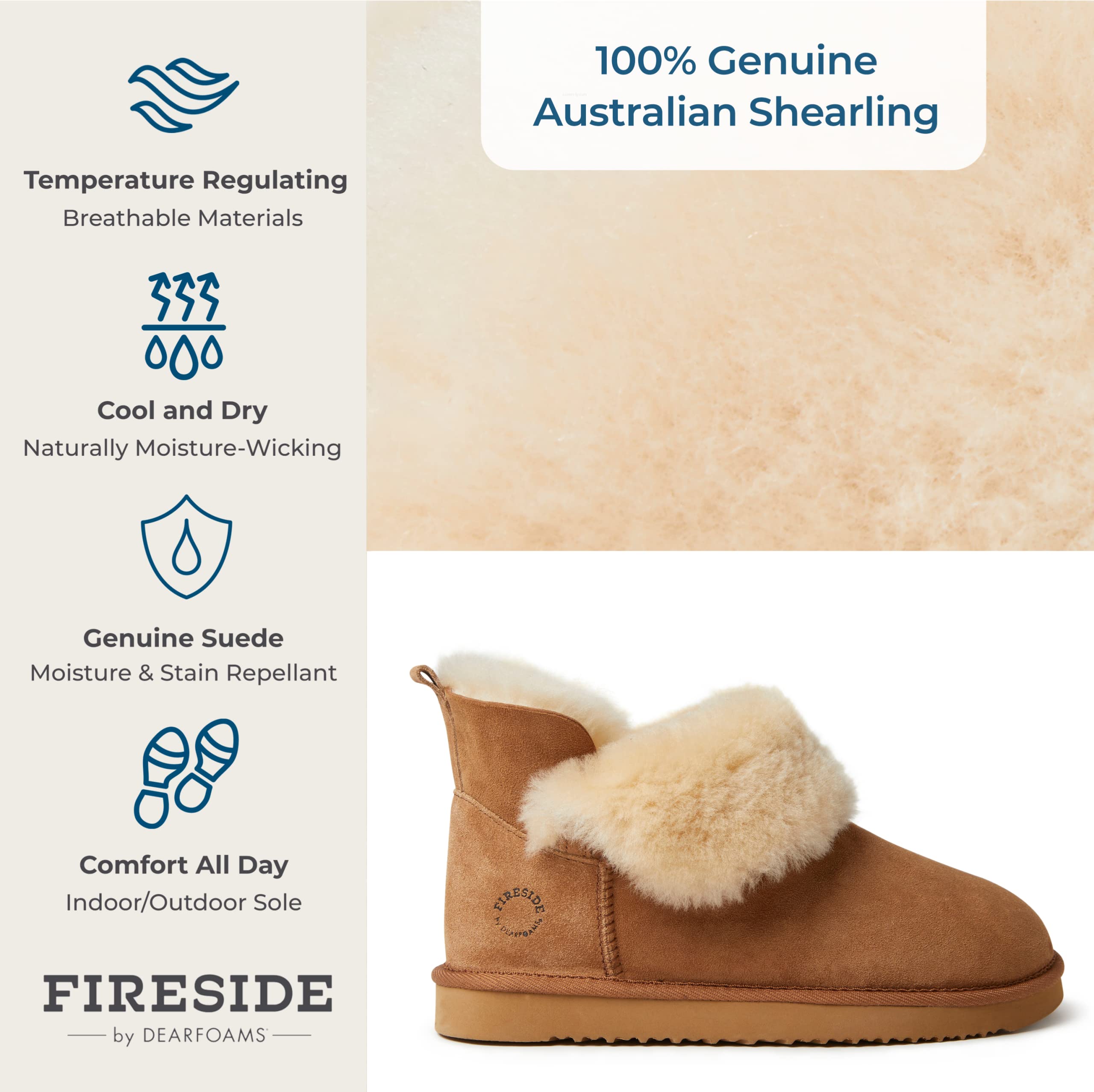 Dearfoams Women's Fireside Perth Genuine Shearling Indoor/Outdoor Water Resistant Foldover Boot