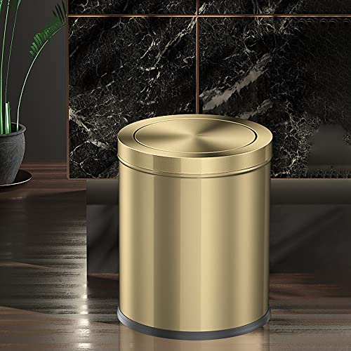 Stainless Steel Trash can,Bathroom Garbage can with lid,Small Trash Can with Flipping Lid, 4gallon,Garbage cans for Kitchen,Living Room. Metallic Gold (Singer) (Gold)
