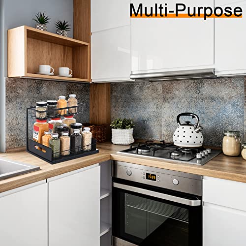 uxcell 2 Set Under Sink Organizers and Storage, 2 Tier Sliding Bathroom Cabinet Organizer Pull Out Kitchen Cabinet Organizer, Multi-Purpose Basket Organizer Drawer, White