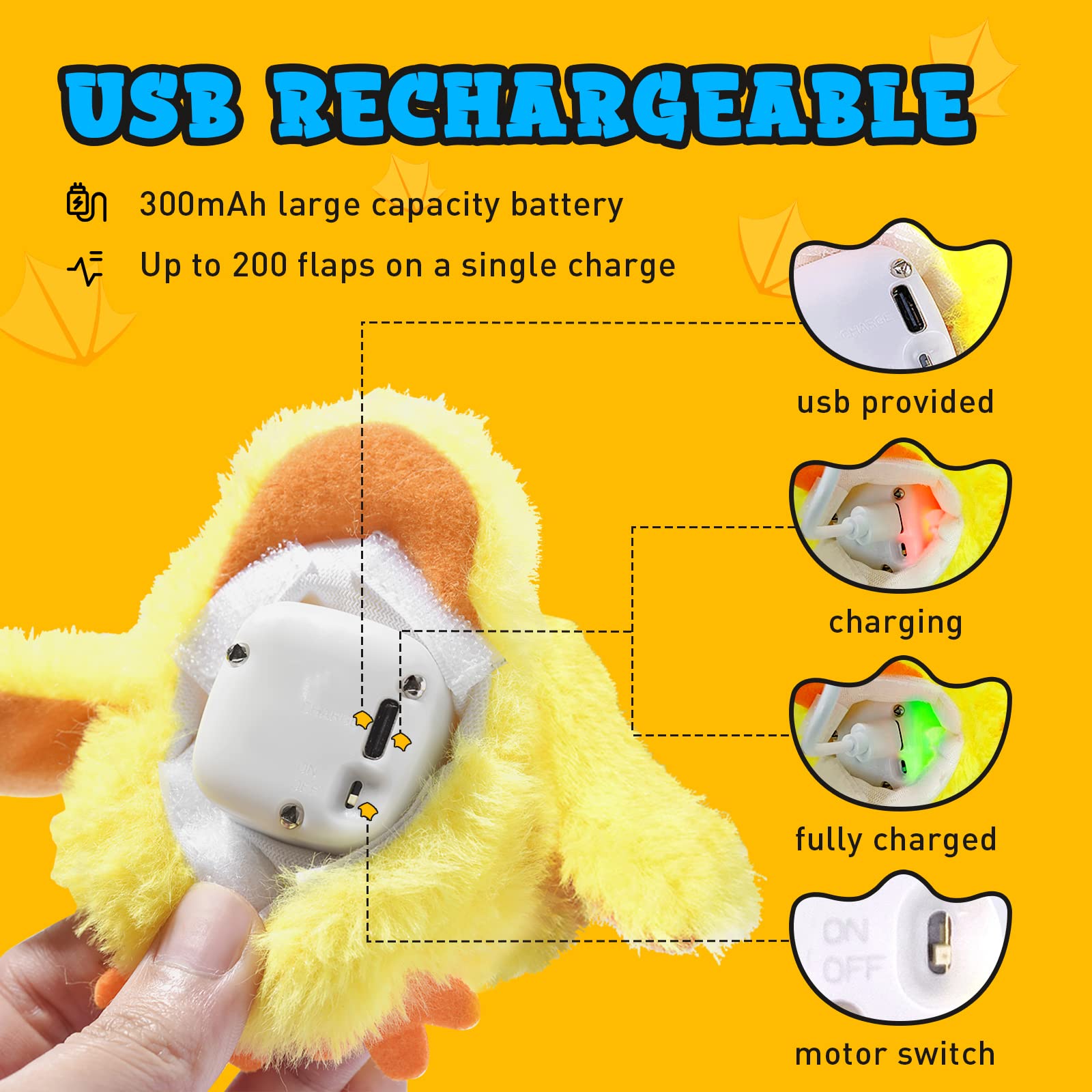 BuntyJoy Flapping Duck Cat Toys, Interactive Cat Toys for Indoor Cats Kitten Exercise, Fluffy Plush Chirping Cat Toys, Cat Kicking Catnip Toys