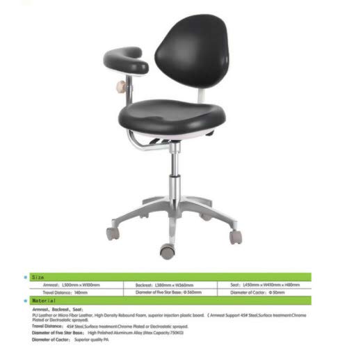 Aries Outlets Dental Adjustable Doctor's Stool Assistant Chair+360 Degree Rotation Armrest PU
