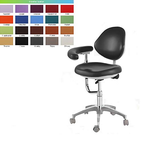 Aries Outlets Dental Adjustable Doctor's Stool Assistant Chair+360 Degree Rotation Armrest PU