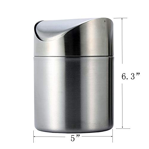 Stainless Steel Small Trash Cans , Trumpet Desktops Mini Creative Covered Desk Kitchen Living Room Trash Cans 5" x 6.5" inch