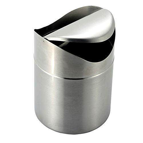 Stainless Steel Small Trash Cans , Trumpet Desktops Mini Creative Covered Desk Kitchen Living Room Trash Cans 5" x 6.5" inch