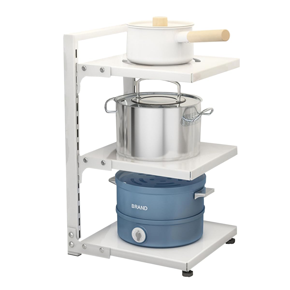 AIYoo Pots and Pans Organizer - White Adjustable 3 Tier Pot Organizer Rack for Under Sink or Floating Shelf - Heavy Duty Kitchen Storage