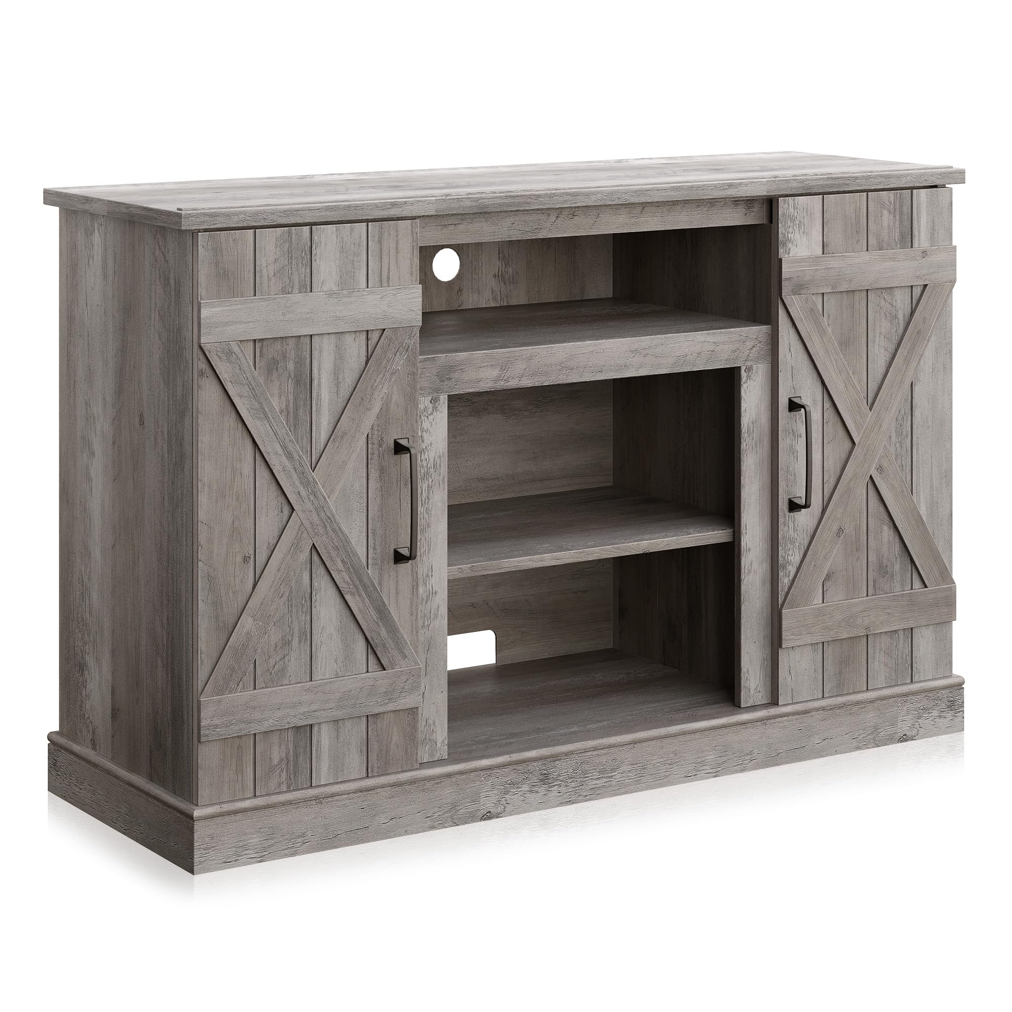BELLEZE 47 Inch TV Stand & Media Entertainment Center TV Cabinet with Storage for TVs up to 50 Inch Console Table with Open Storage Shelves & Cabinets, Gray Wash