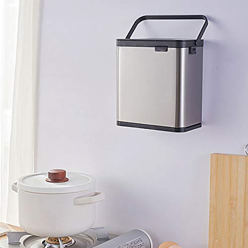 Kitchen Trash Can Hanging, Trash Can with, Stainless Steel Kitchen Trash can, Wall Mounted Trash Bin Waste Bin with Lid for Kitchen Cabinet Door, Stainless Steel Trash Can,Bathroom, Toilet, Bedroom