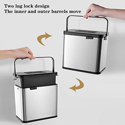Kitchen Trash Can Hanging, Trash Can with, Stainless Steel Kitchen Trash can, Wall Mounted Trash Bin Waste Bin with Lid for Kitchen Cabinet Door, Stainless Steel Trash Can,Bathroom, Toilet, Bedroom