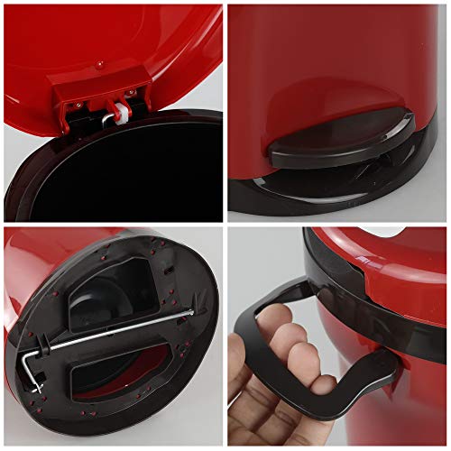 Ramddy Round Step Trash Can with Lid, Gabbage/Waste Bin with Pedals, 2.2 Gallons / 8.3 Liters Red