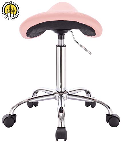 DevLon NorthWest Professional Saddle Stool Series Hydraulic Swivel Comfortable Ergonomic with Heavy Duty Metal Base for Clinic Dentist Spa Massage Salons Studio (LIGHT PINK)