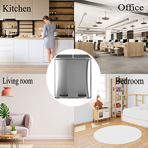 Increkid Dual Trash Can, 16 Gal Stainless Steel Rubbish Bin, Large Garbage Cans for Kitchen with Recycling Bin, Recycle Dustbin w/Removable Inner Buckets, Soft-close and Airtight Lid, Handles, 60L (Silver)
