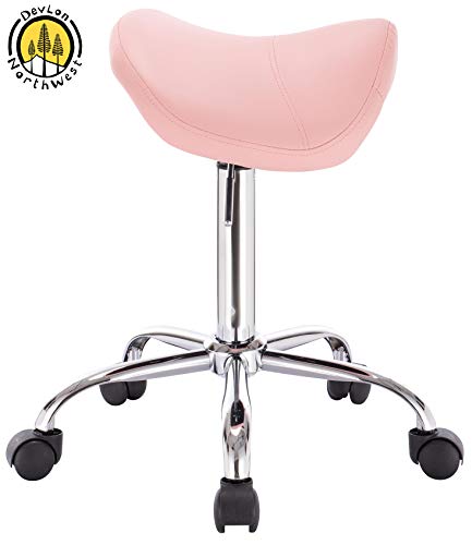 DevLon NorthWest Professional Saddle Stool Series Hydraulic Swivel Comfortable Ergonomic with Heavy Duty Metal Base for Clinic Dentist Spa Massage Salons Studio (LIGHT PINK)