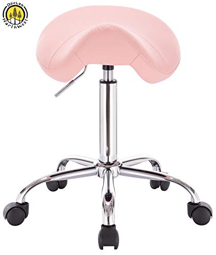 DevLon NorthWest Professional Saddle Stool Series Hydraulic Swivel Comfortable Ergonomic with Heavy Duty Metal Base for Clinic Dentist Spa Massage Salons Studio (LIGHT PINK)
