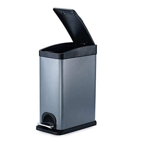 8 Liter Trash Can,Carbon Steel Garbage Can with Lid and Plastic Inner Bucket for Bathroom (Gray)