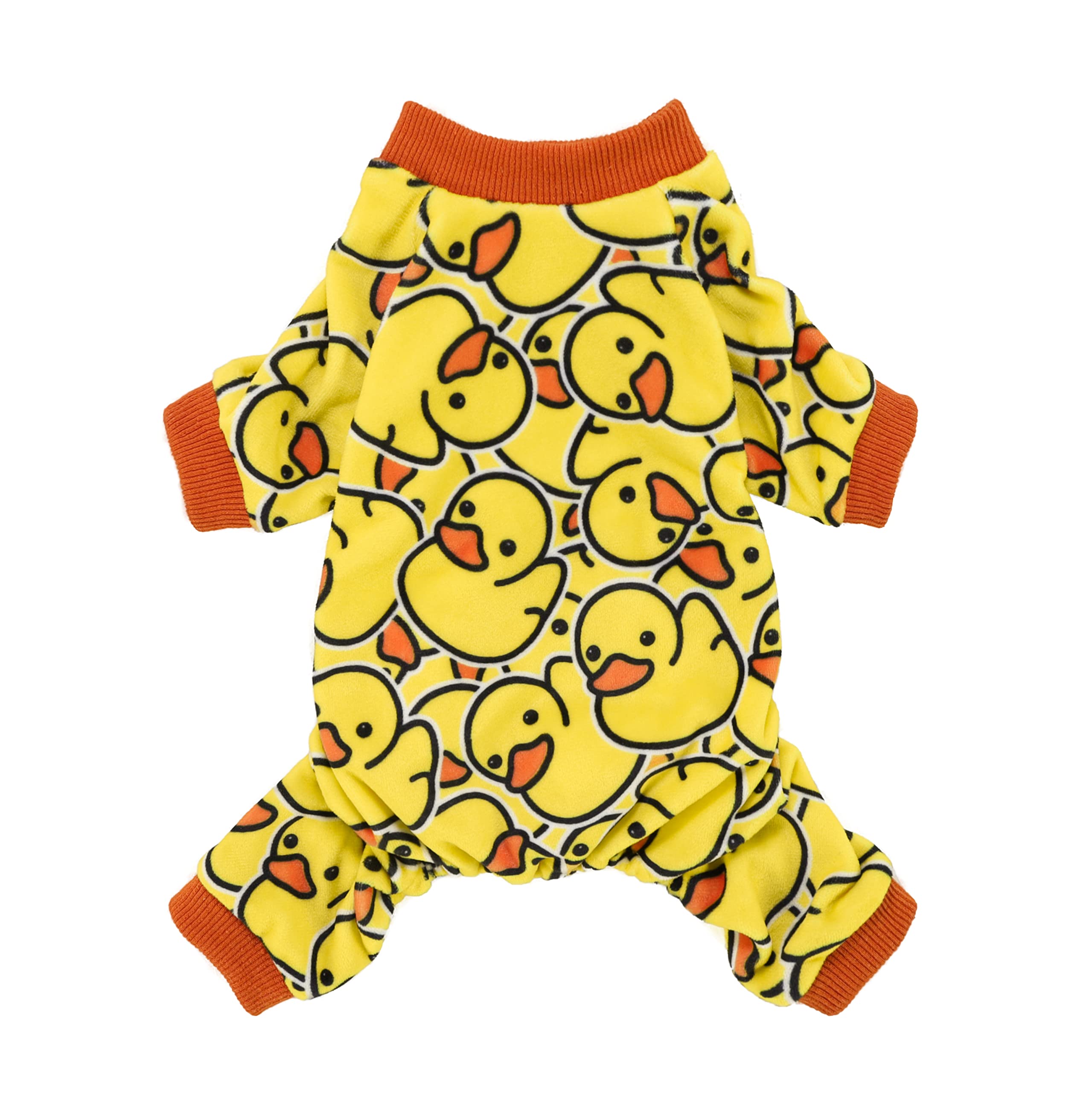 Fitwarm Funny Duck Dog Pajamas, Dog Winter Clothes for Small Dogs Girl, Lightweight Velvet Pet Jumpsuit, Cat Onesie, Yellow, XS