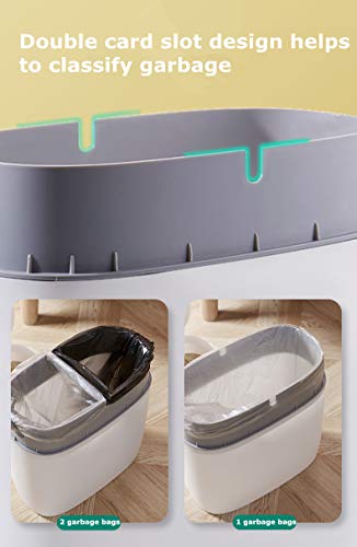 CY craft Plastic Trash Can with Lid,10L/2.6 Gallon Garbage Can,Modern Grey Waste Basket Thin Trash Cans for Bathroom,Living Room,Office,Kitchen and Narrow Spaces