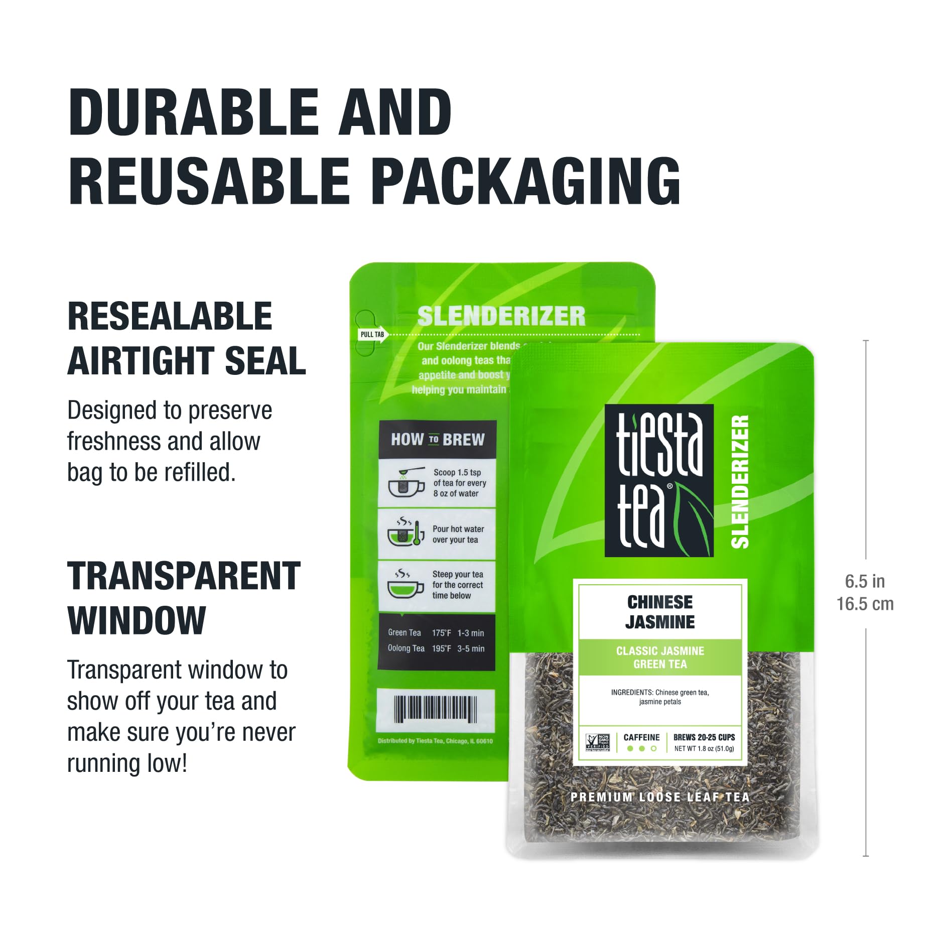 Tiesta Tea - Chinese Jasmine | Loose Leaf | Classic Jasmine Green Tea | Premium Blend | Medium Caffeinated Green Blend | Make Hot or Iced & Brews Up to 25 Cups | 1.8 Ounce Resealable Pouch