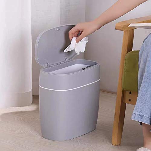 CY craft Plastic Trash Can with Lid,10L/2.6 Gallon Garbage Can,Modern Grey Waste Basket Thin Trash Cans for Bathroom,Living Room,Office,Kitchen and Narrow Spaces