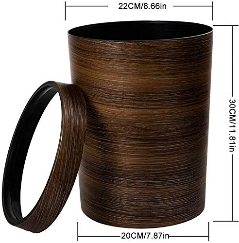 Round Waste Bins Hipsteen Retro Style Pressing Ring Plastic Trash Can Household Office Mimetic Wood Grain Garbage Bin Kitchen Outdoor Bedroom Bathroom Office Commercial Bins Waste