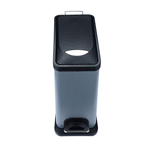 8 Liter Trash Can,Carbon Steel Garbage Can with Lid and Plastic Inner Bucket for Bathroom (Gray)