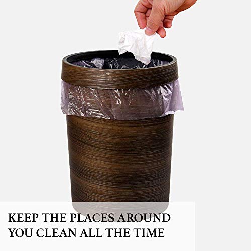 Round Waste Bins Hipsteen Retro Style Pressing Ring Plastic Trash Can Household Office Mimetic Wood Grain Garbage Bin Kitchen Outdoor Bedroom Bathroom Office Commercial Bins Waste