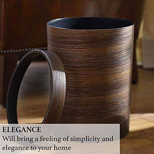 Round Waste Bins Hipsteen Retro Style Pressing Ring Plastic Trash Can Household Office Mimetic Wood Grain Garbage Bin Kitchen Outdoor Bedroom Bathroom Office Commercial Bins Waste