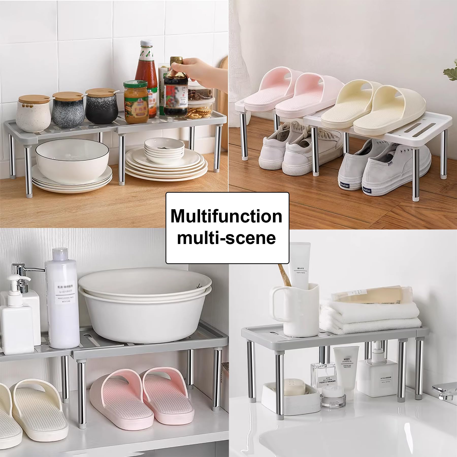 Atkits Adjustable Shelf Organizer Expandable Under Sink Organizer and Storage Multi-Use Under Kitchen Cabinet Storage Shelf,White