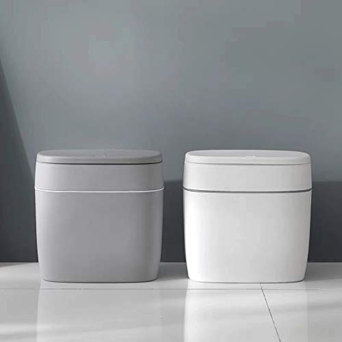 CY craft Plastic Trash Can with Lid,10L/2.6 Gallon Garbage Can,Modern Grey Waste Basket Thin Trash Cans for Bathroom,Living Room,Office,Kitchen and Narrow Spaces