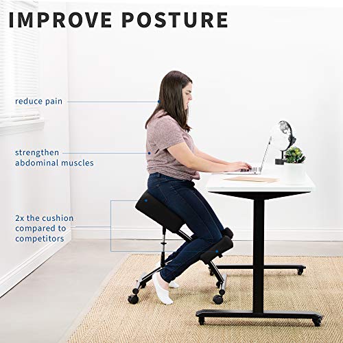 VIVO Kneeling Chair with Wheels, Adjustable Ergonomic Stool for Home and Office, Mobile Angled Posture Seat, Steel Frame & Black Cushions, CHAIR-K05B