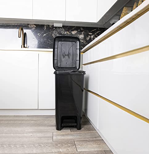 Superio Slim Pedal Trash Can, 64 Qt. (Black), Large Trash Can with Step-On Pedal, Durable Material Home and Kitchen Trash Can 16 Gallons