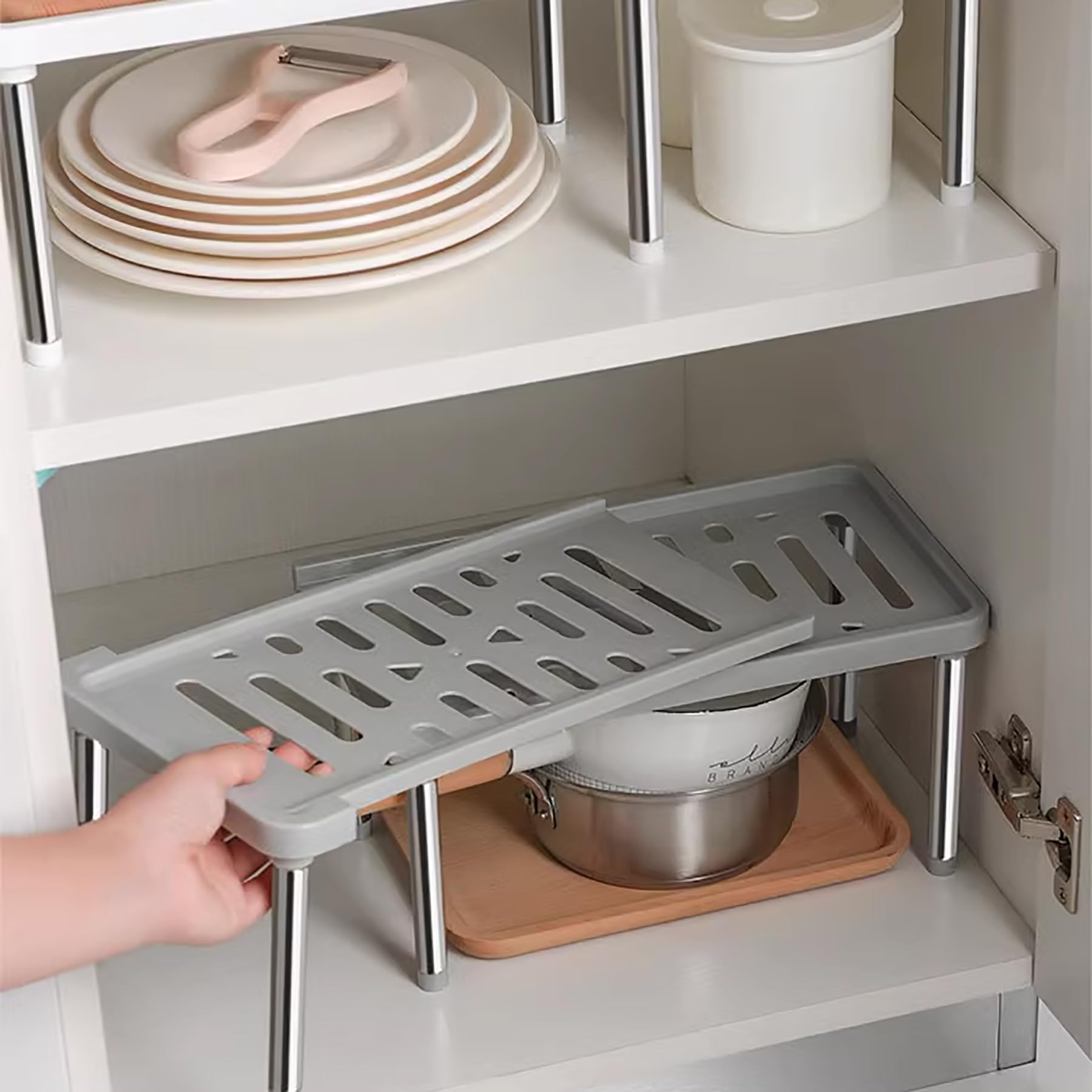 Atkits Adjustable Shelf Organizer Expandable Under Sink Organizer and Storage Multi-Use Under Kitchen Cabinet Storage Shelf,White